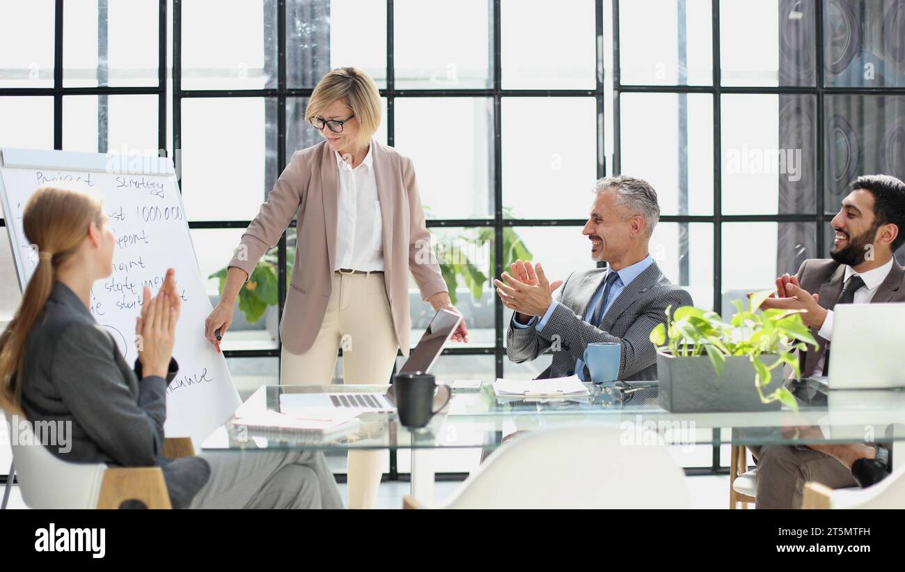 Businessman making a presentation at office. Entrepreneur using ...