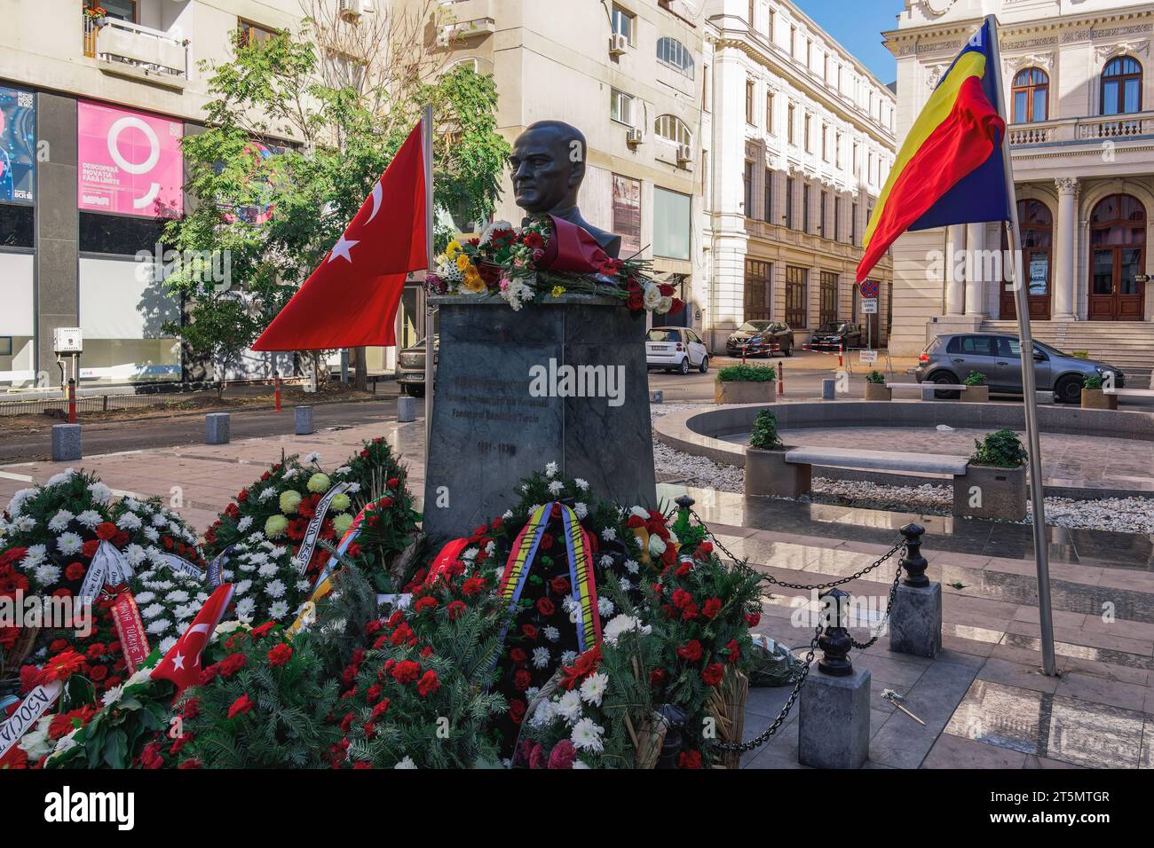 Bucharest Romania - October 29 2023: Mustafa Kemal Ataturk bust statue ...
