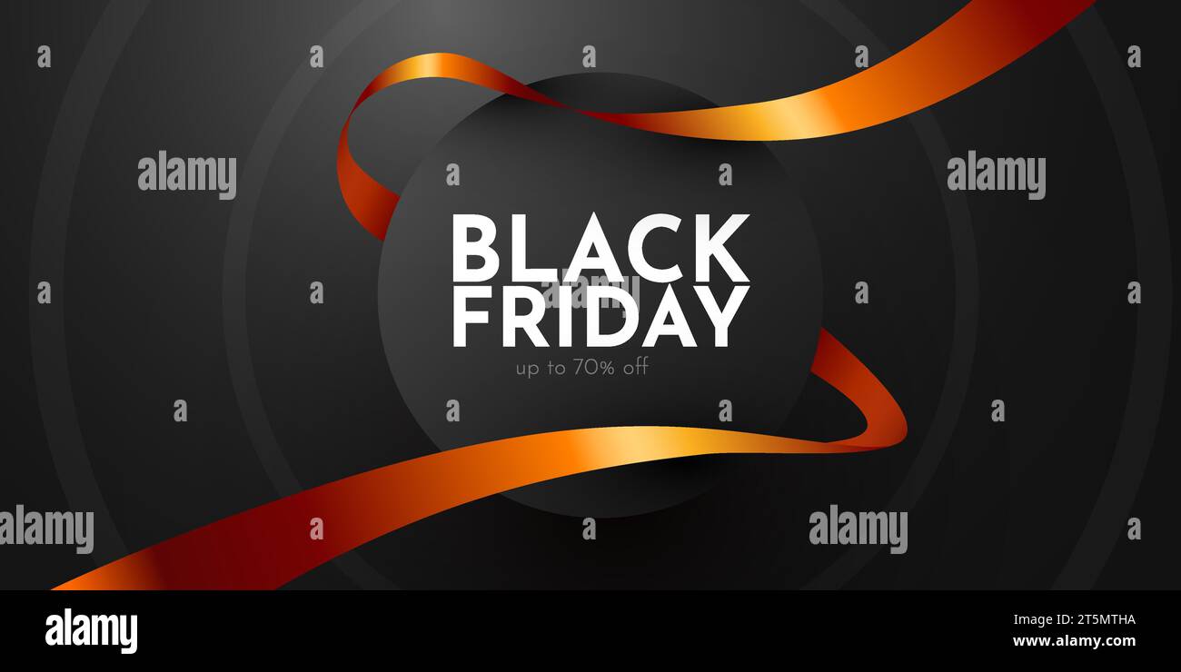 Premium black friday promo banner. Black circle frame with golden ...