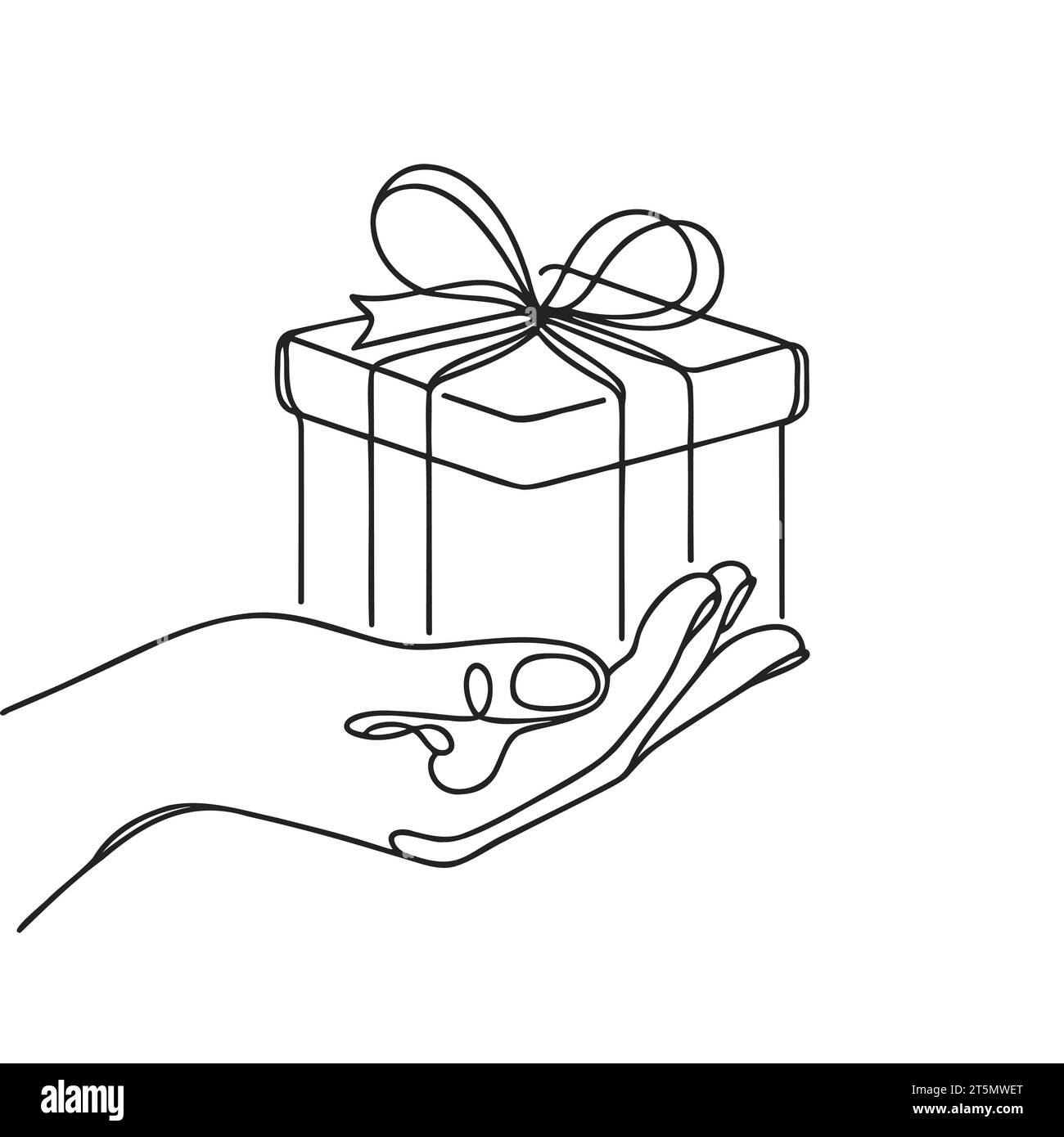 Human hand holding gift box in continuous line isolated. Vector ...