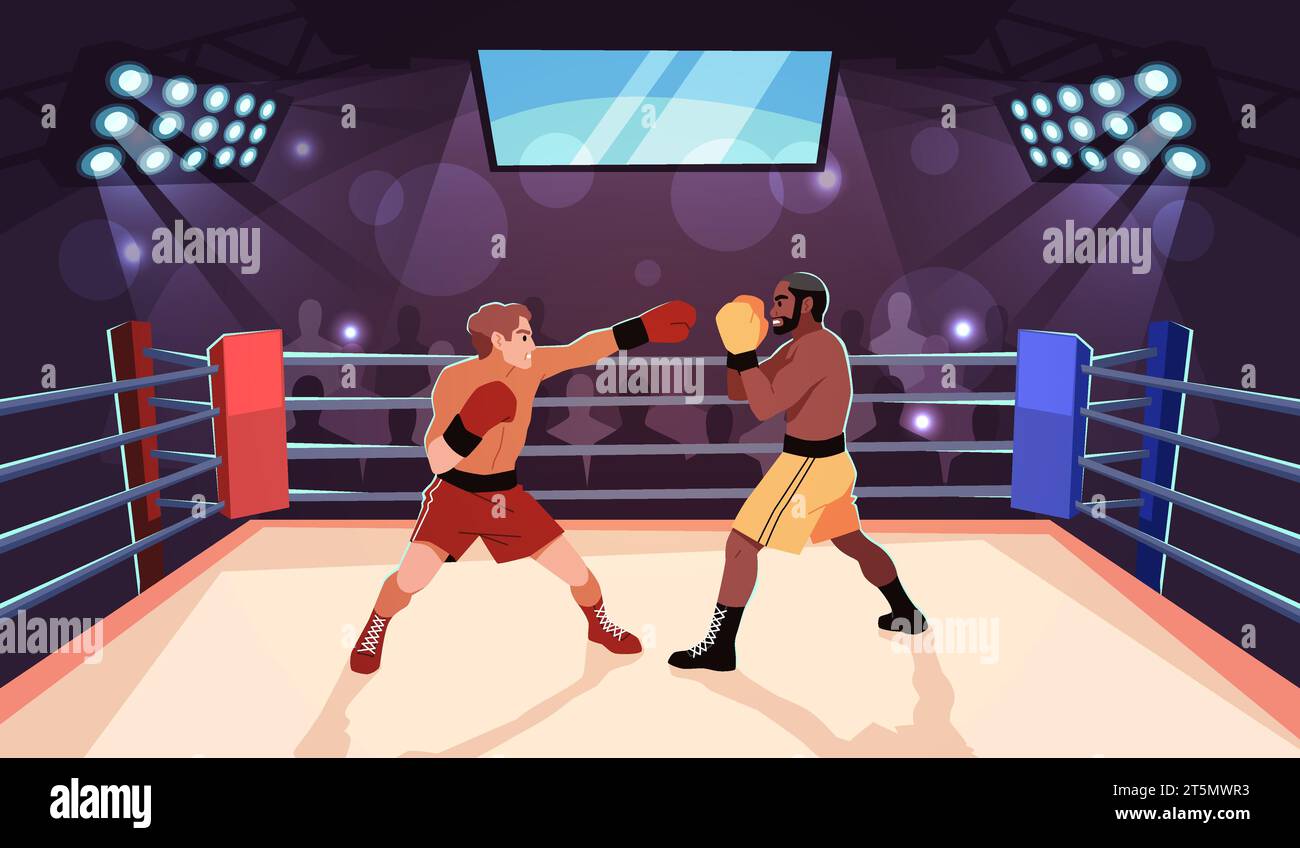 Boxing people. Fighters characters at ring, professional athletes in ...