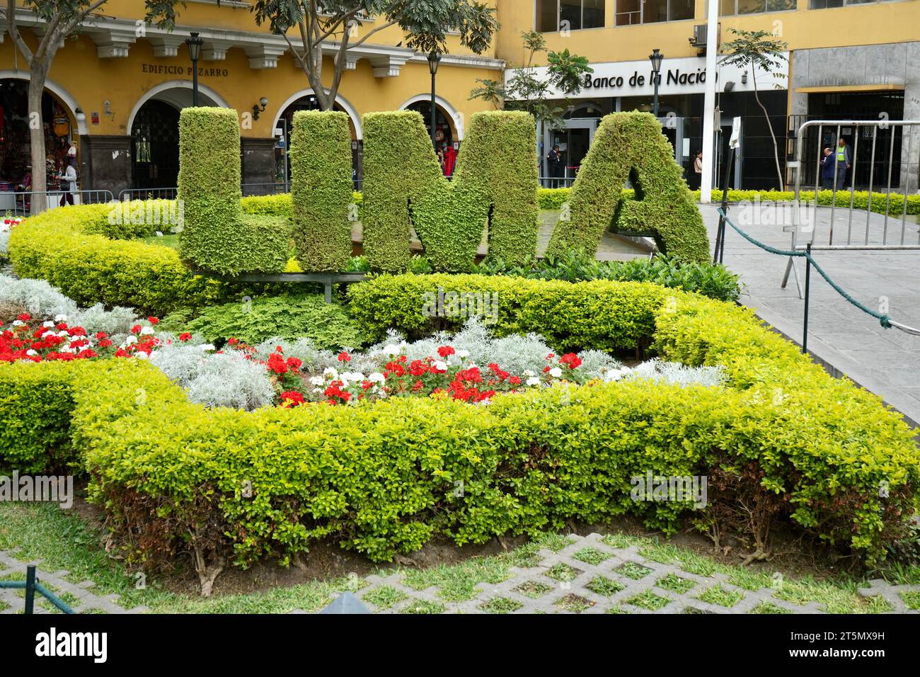 Green Topiary Lima sign in the City Centre. Lima, Peru, October 3, 2023 ...