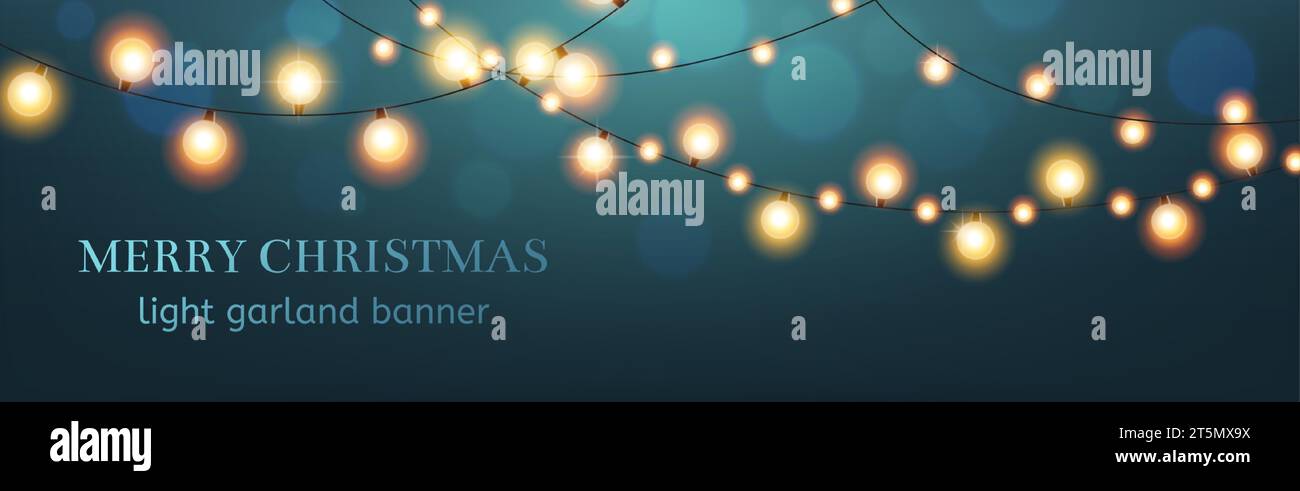 Christmas banner. Light garland. New year holiday decoration. Glowing ...