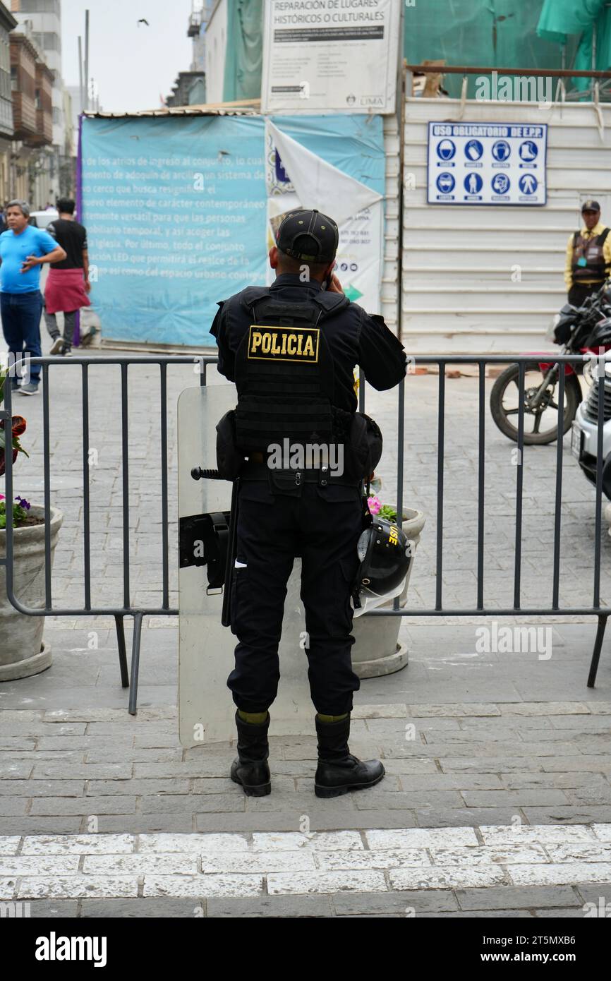 Police Officer on Patrol in Lima City Centre. Lima, Peru, October 3 ...