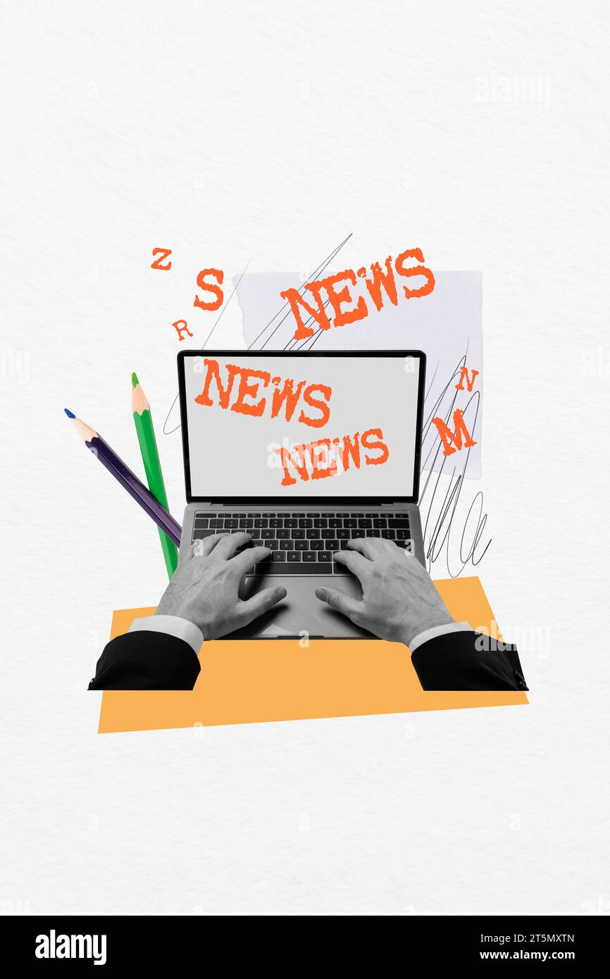 Creative trend collage of hands typing journalist letters reporter ...