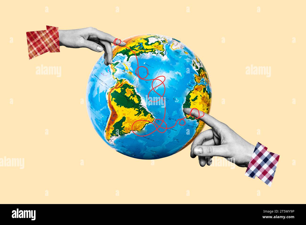 Composite collage image of two black white effect arms index fingers ...