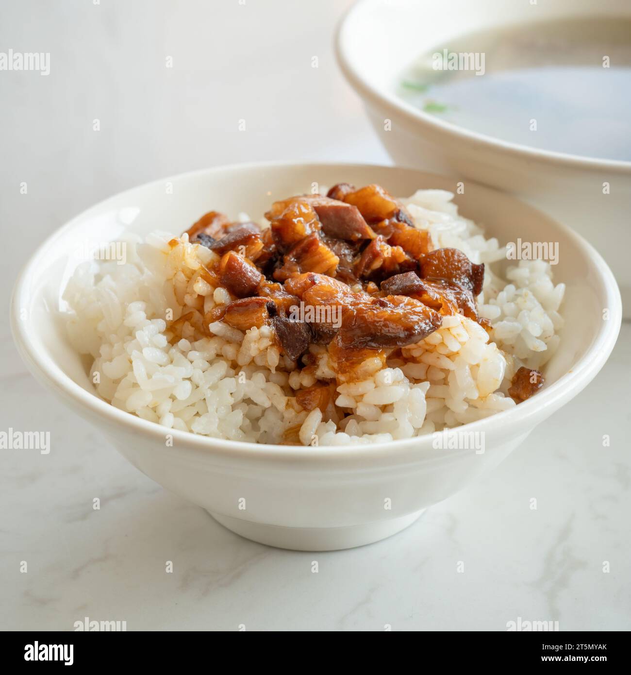Braised meat rice, stewed pork over cooked rice in Taiwanese restaurant ...