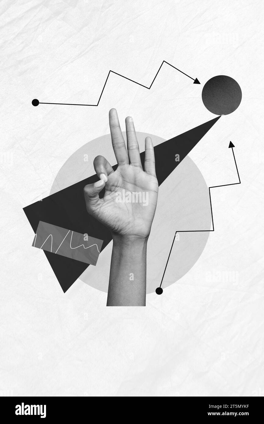 Vertical collage of black white colors arm fingers count demonstrate ...