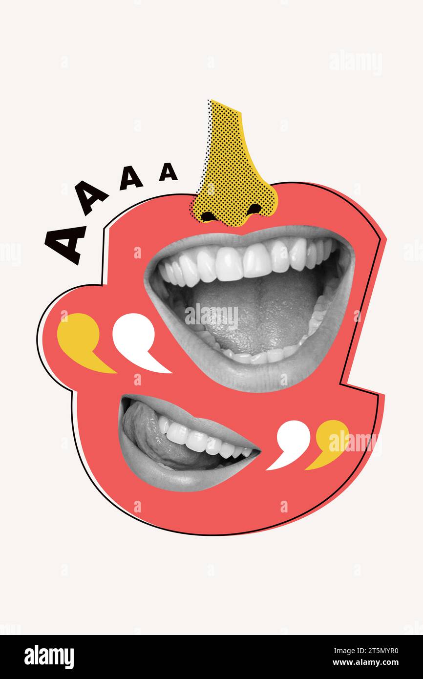 Abstract creative artwork template collage of funny mouths screaming ...