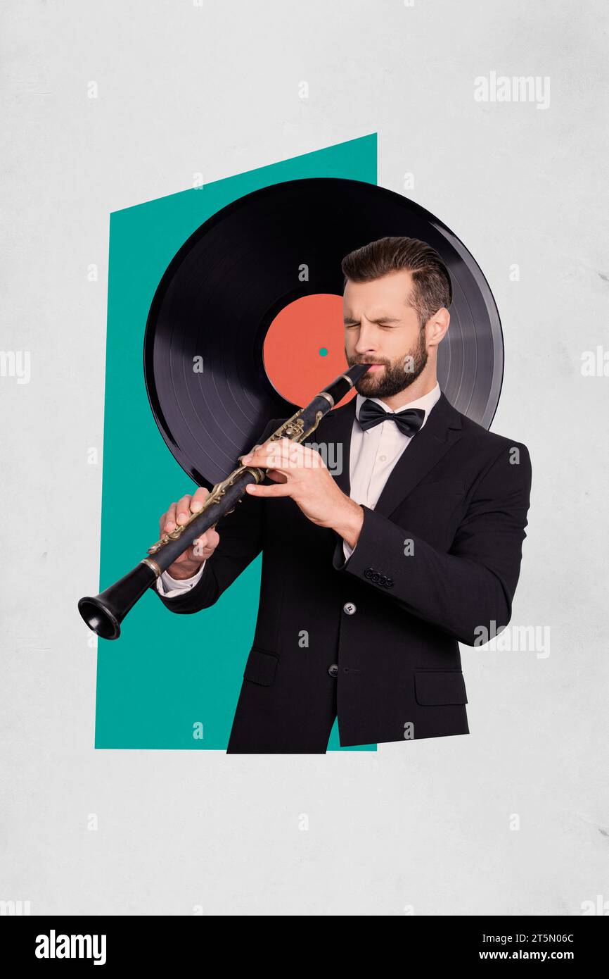 3d retro abstract creative artwork template collage of musician play ...