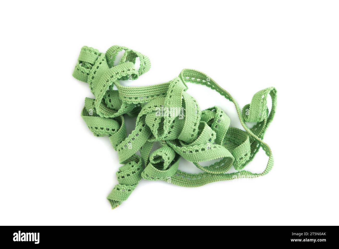Green braid isolated on white background. Top view, flat lay, close up ...
