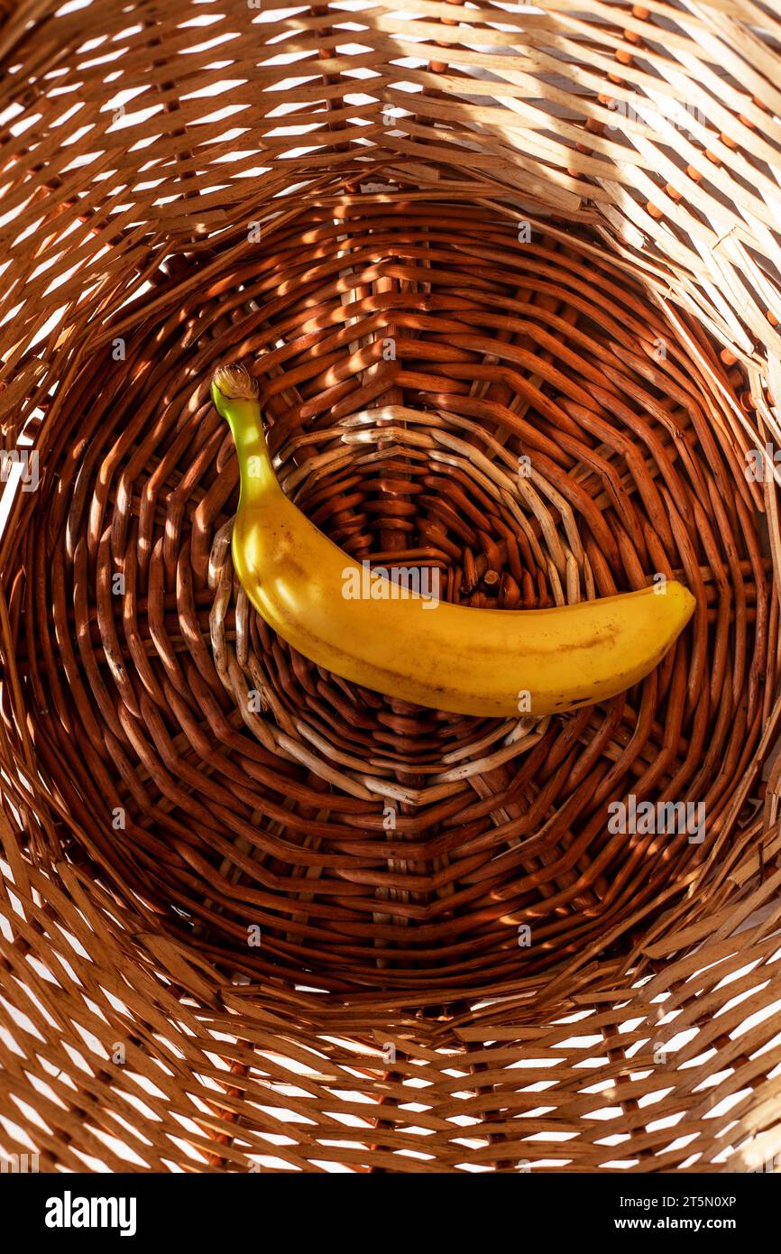 yellow banana in rattan basket Stock Photo - Alamy