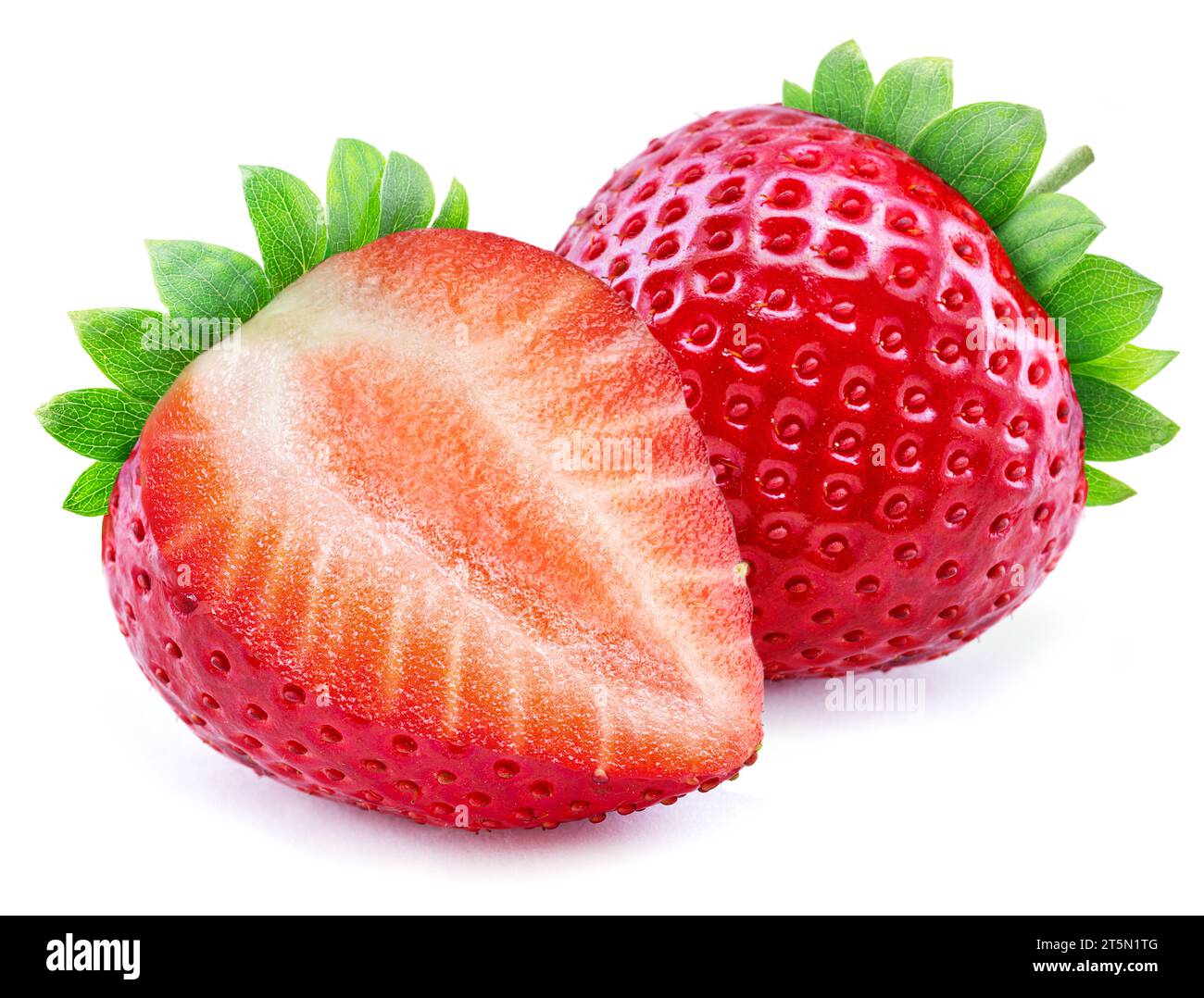 Ripe perfect strawberry and cross cut of strawberry isolated on white ...