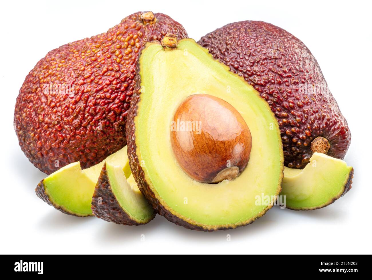 Hass avocado fruits and avocado slices isolated on white background ...