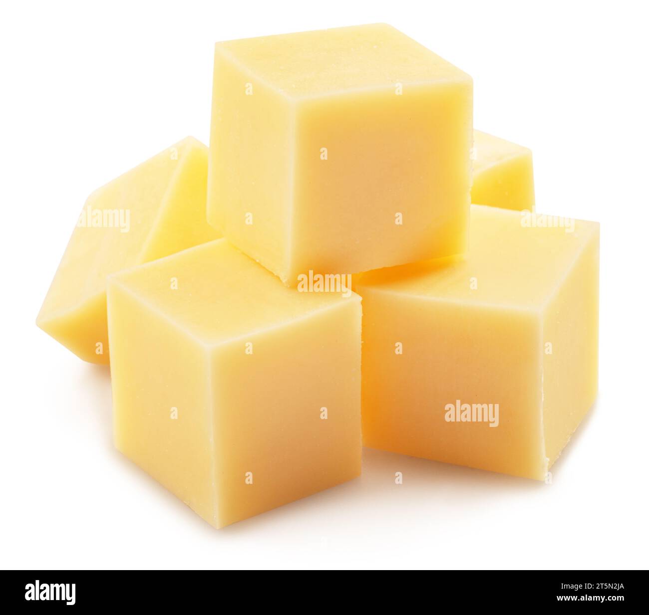 Pyramid of cheese cubes isolated on white background. Clipping path ...