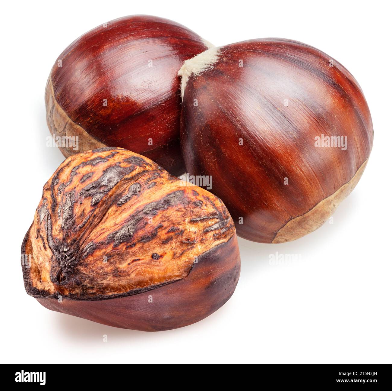 Edible sweet chestnuts with roasted chestnuts isolated on white background. Great food ...