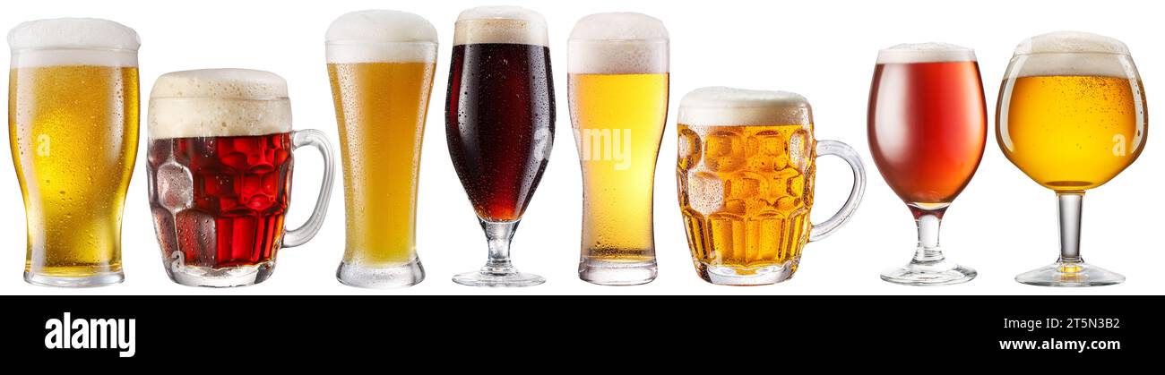 Collection of different types of beer, isolated on white background ...