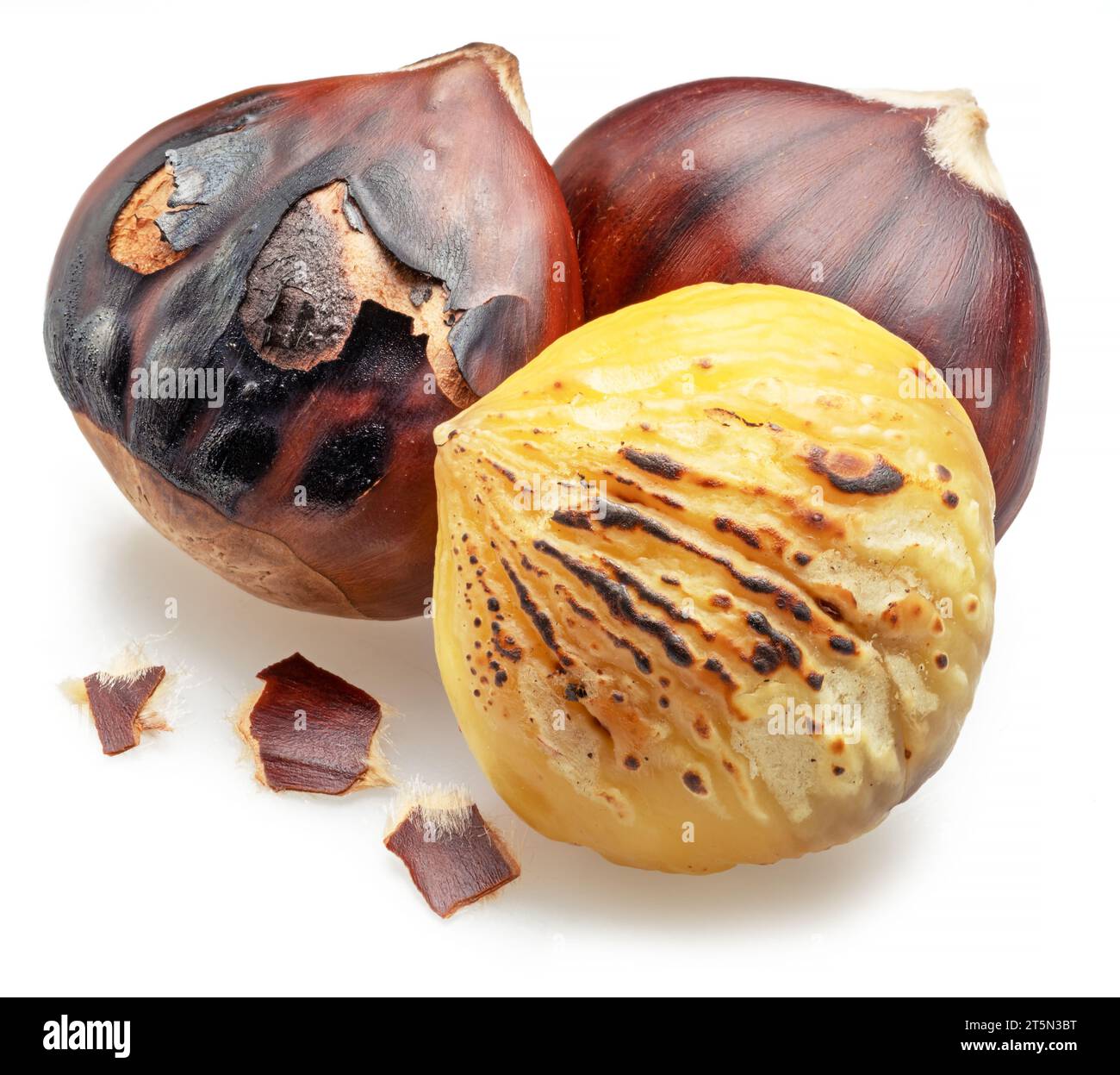 Edible sweet chestnuts with roasted chestnuts isolated on white ...