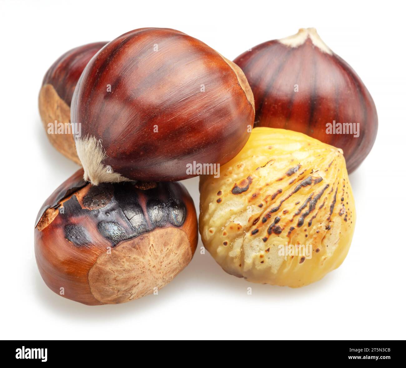 Edible sweet chestnuts with roasted chestnuts isolated on white ...