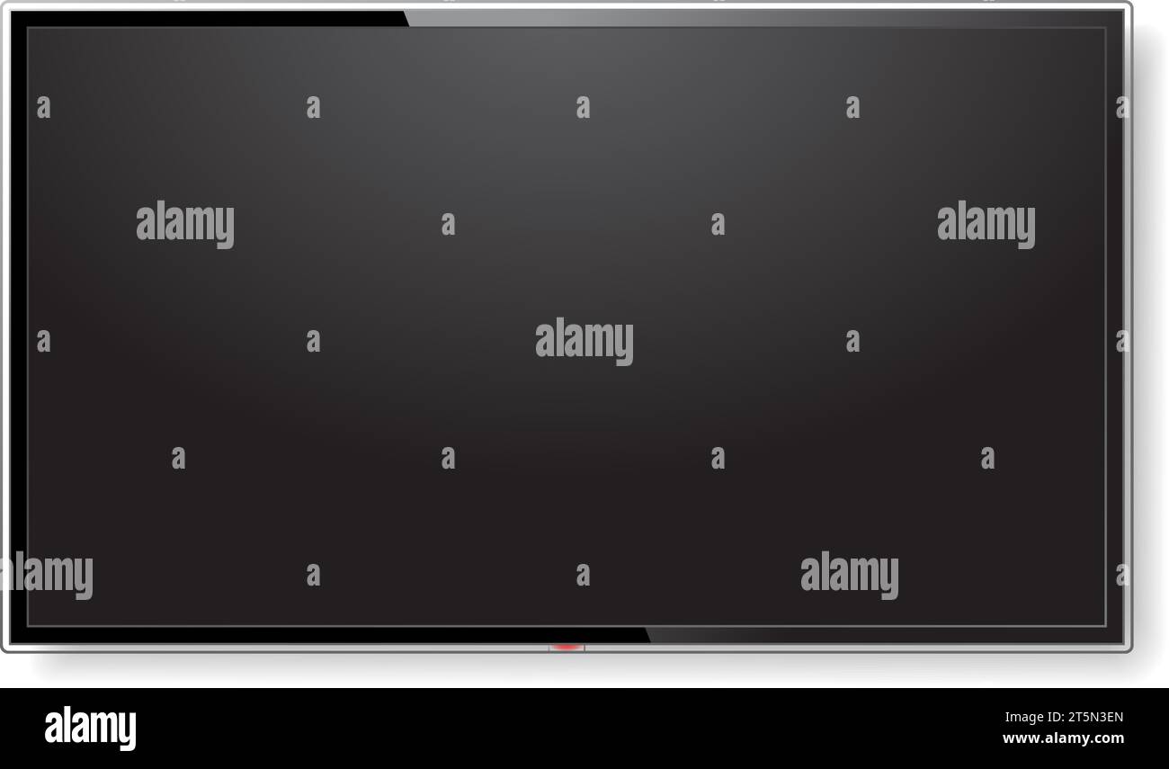 Realistic modern TV screen mock up isolated on white background. Large computer monitor display ...