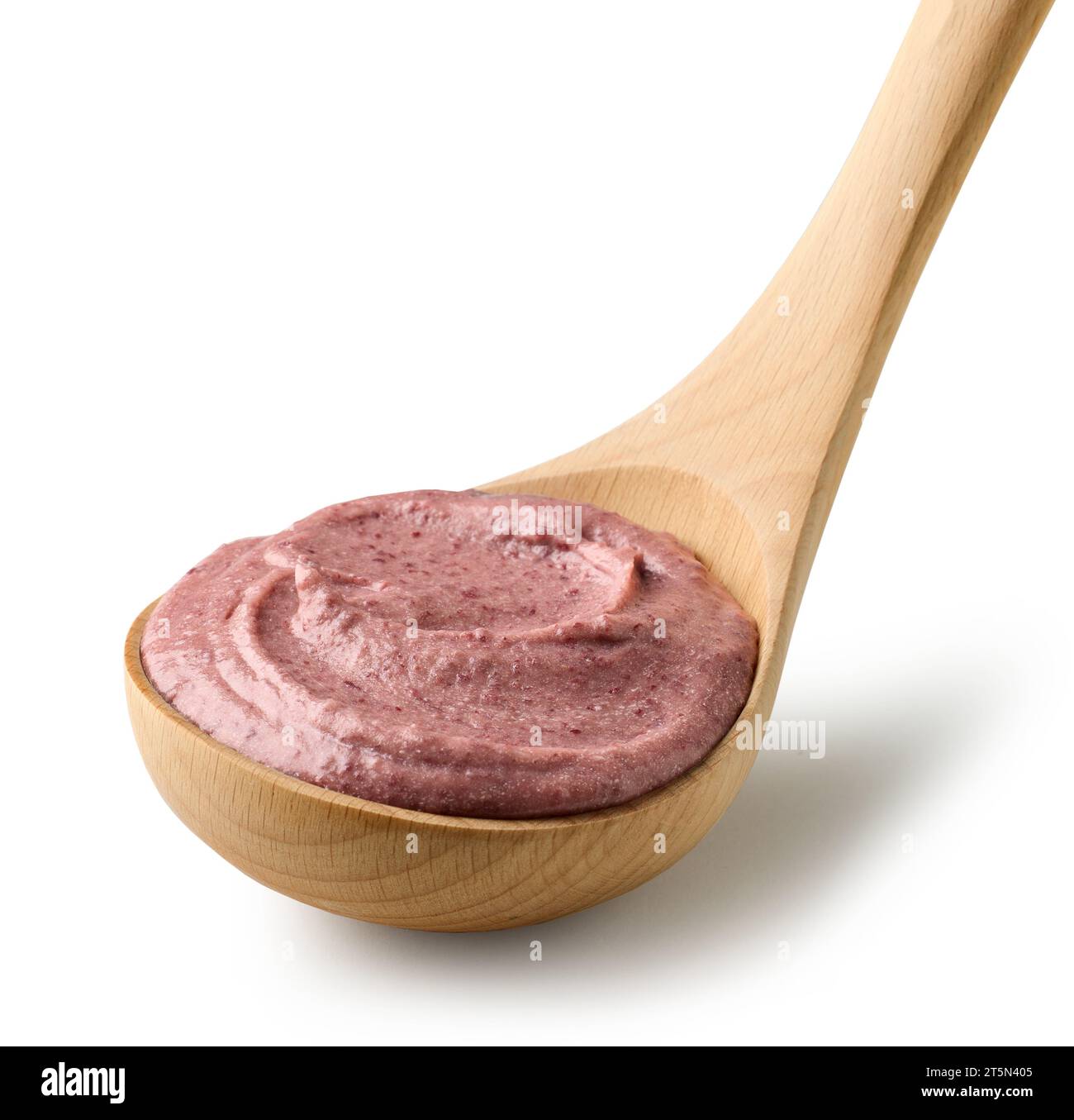 mashed red beans in wooden ladle isolated on white background Stock ...