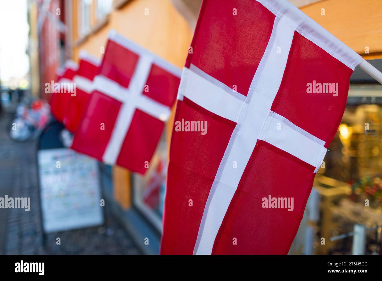 row of aligned denmark flags Stock Photo - Alamy