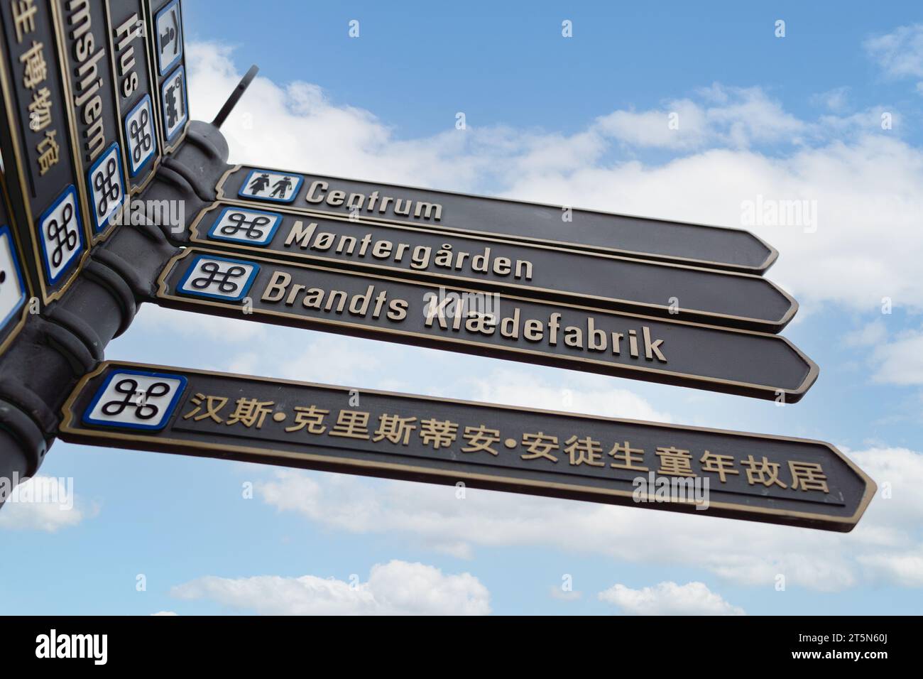 Signs indicating the city center of Odense, Denmark Stock Photo - Alamy