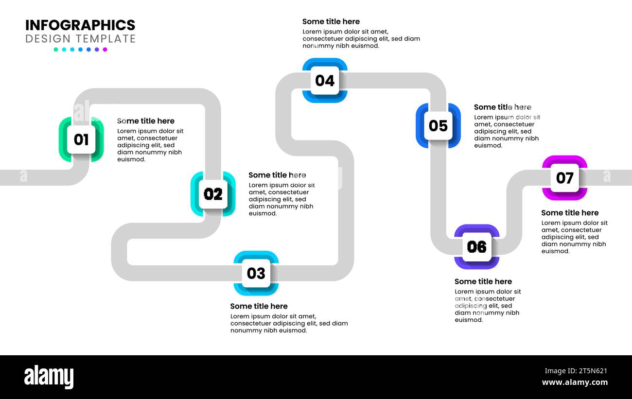 Infographic template with 7 options or steps. A zigzag line. Can be ...