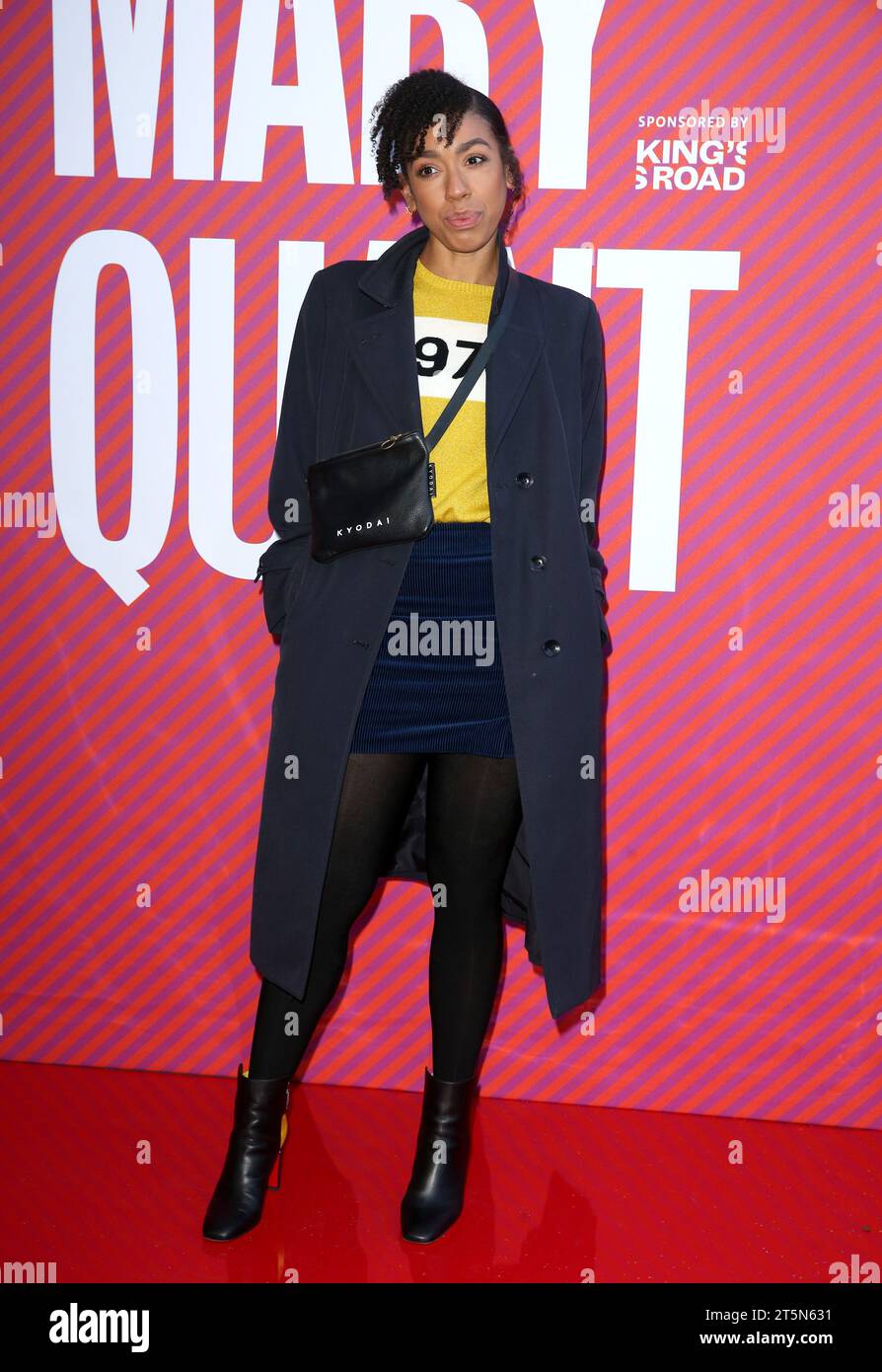 Pearl Mackie attends the Mary Quant Exhibition sponsored by Kings Road, at the V&A Museum in ...
