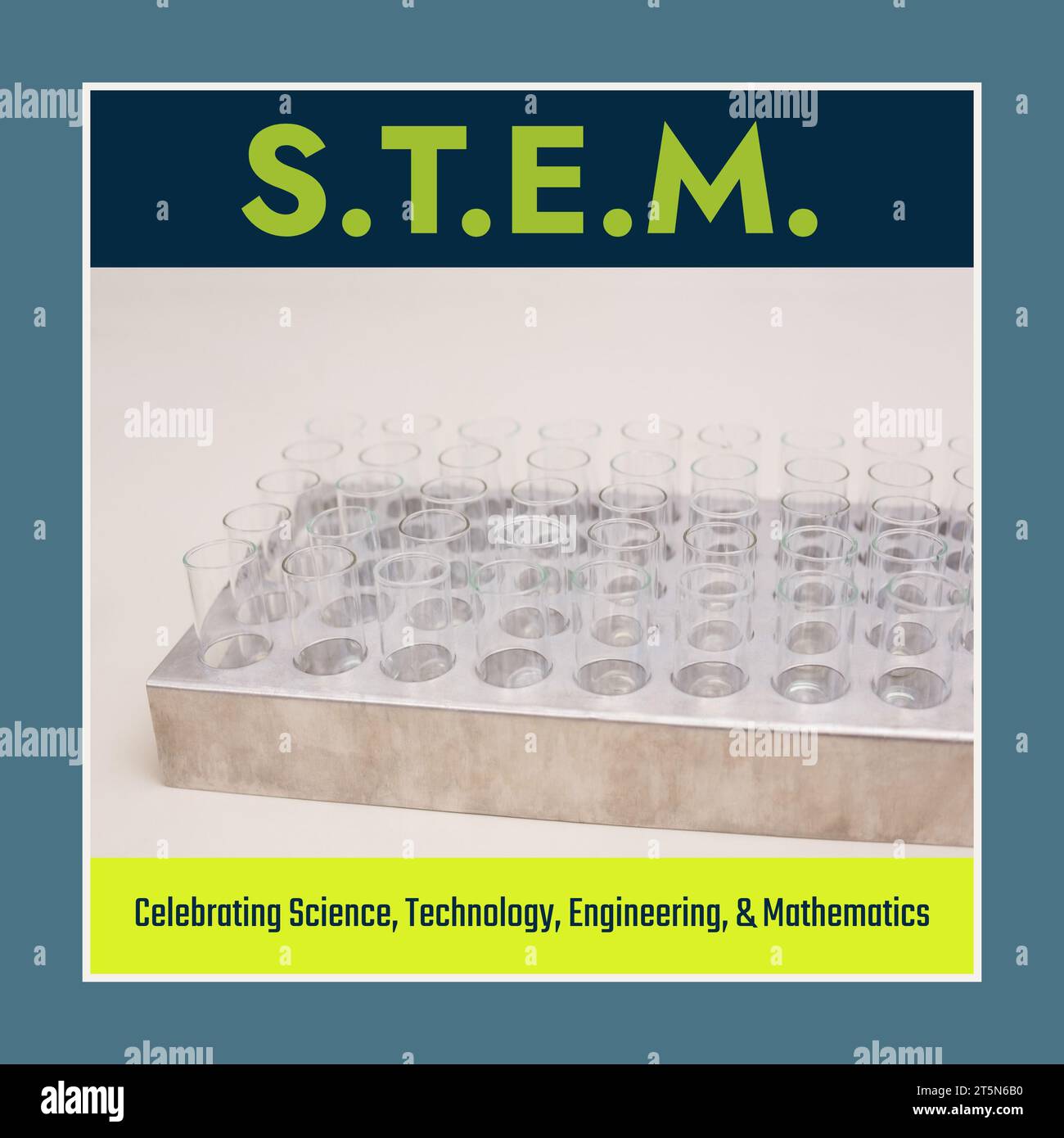 Composite of stem text with test tubes in rack on white background ...