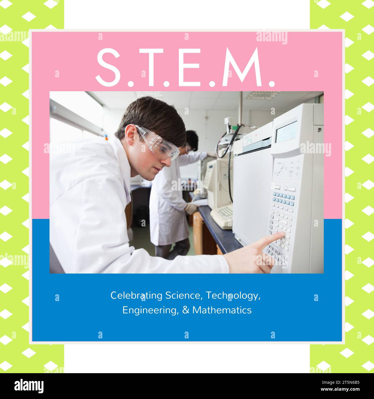 Composite of stem text with caucasian scientist using electronic device ...