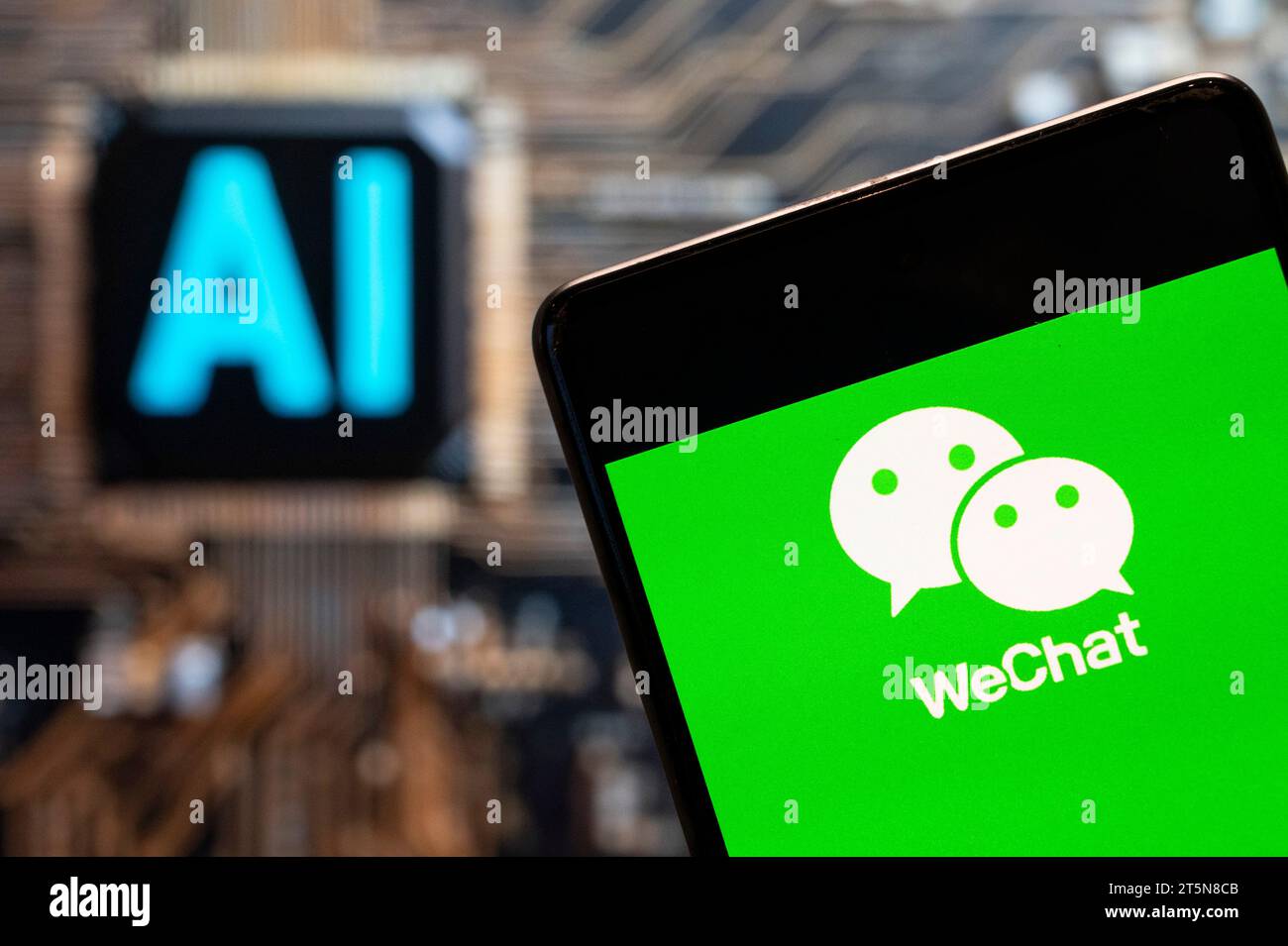 In this photo illustration, the Chinese multi-purpose messaging, social media and mobile payment ...