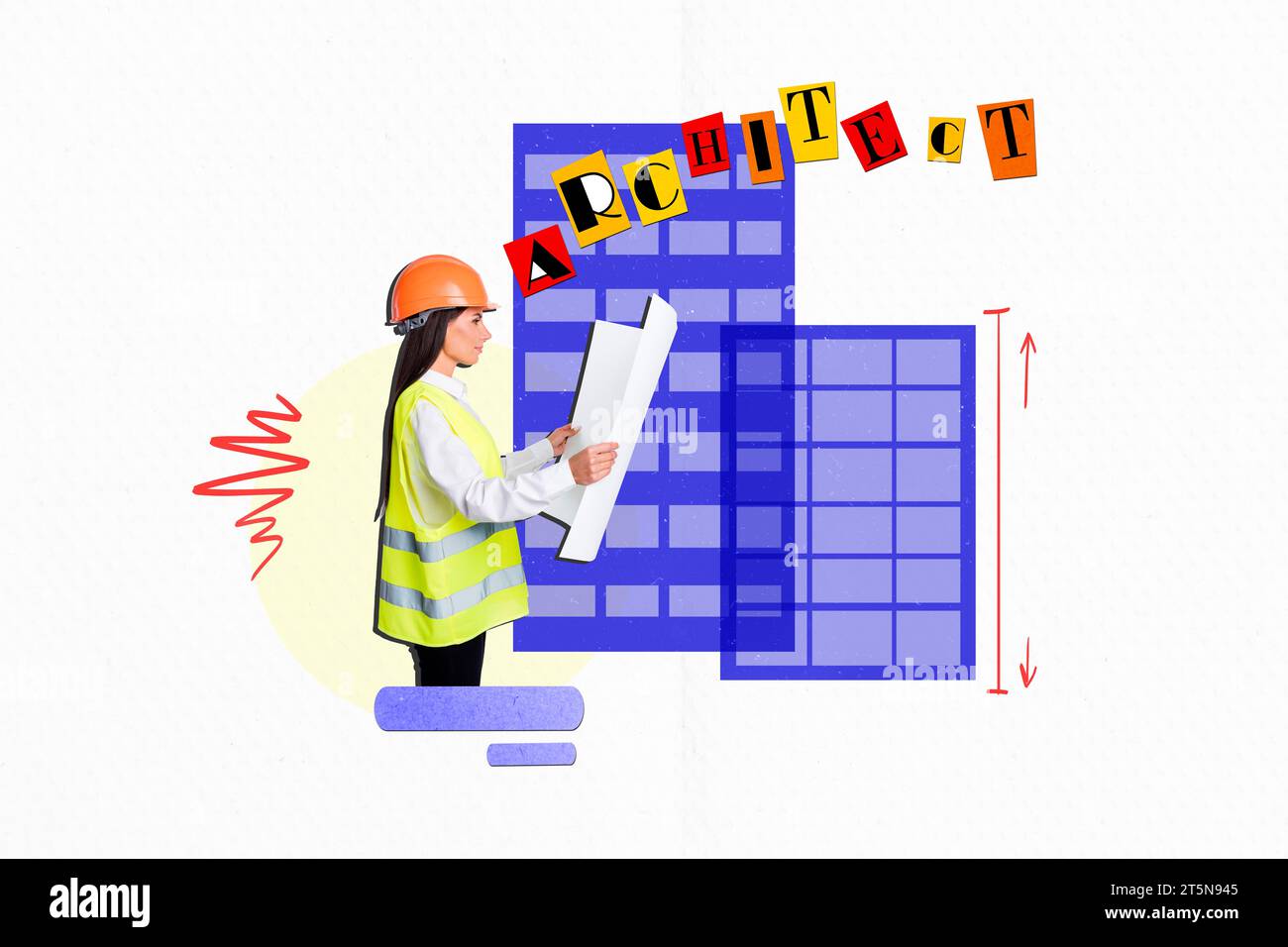 Collage picture of professional architect girl hold read building ...