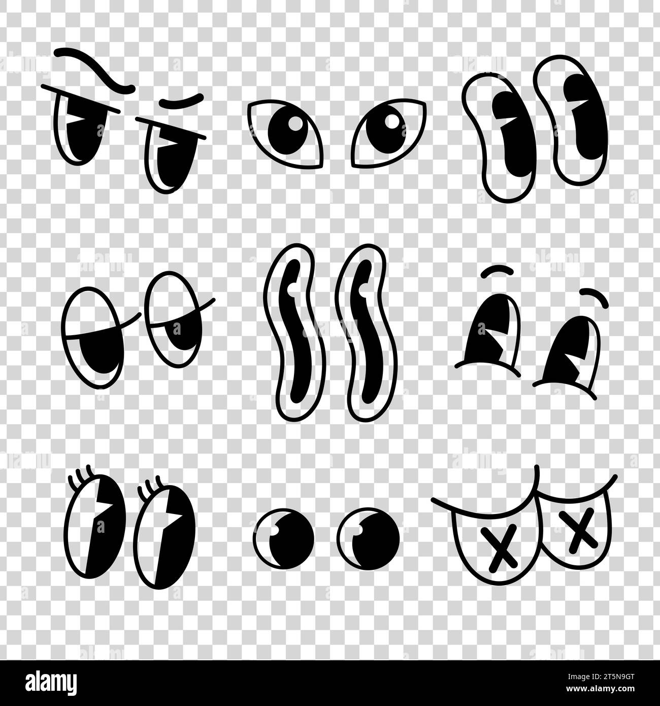 Retro cartoon old animation eyes. Groovy vintage 30s 60s 70s eyes with ...