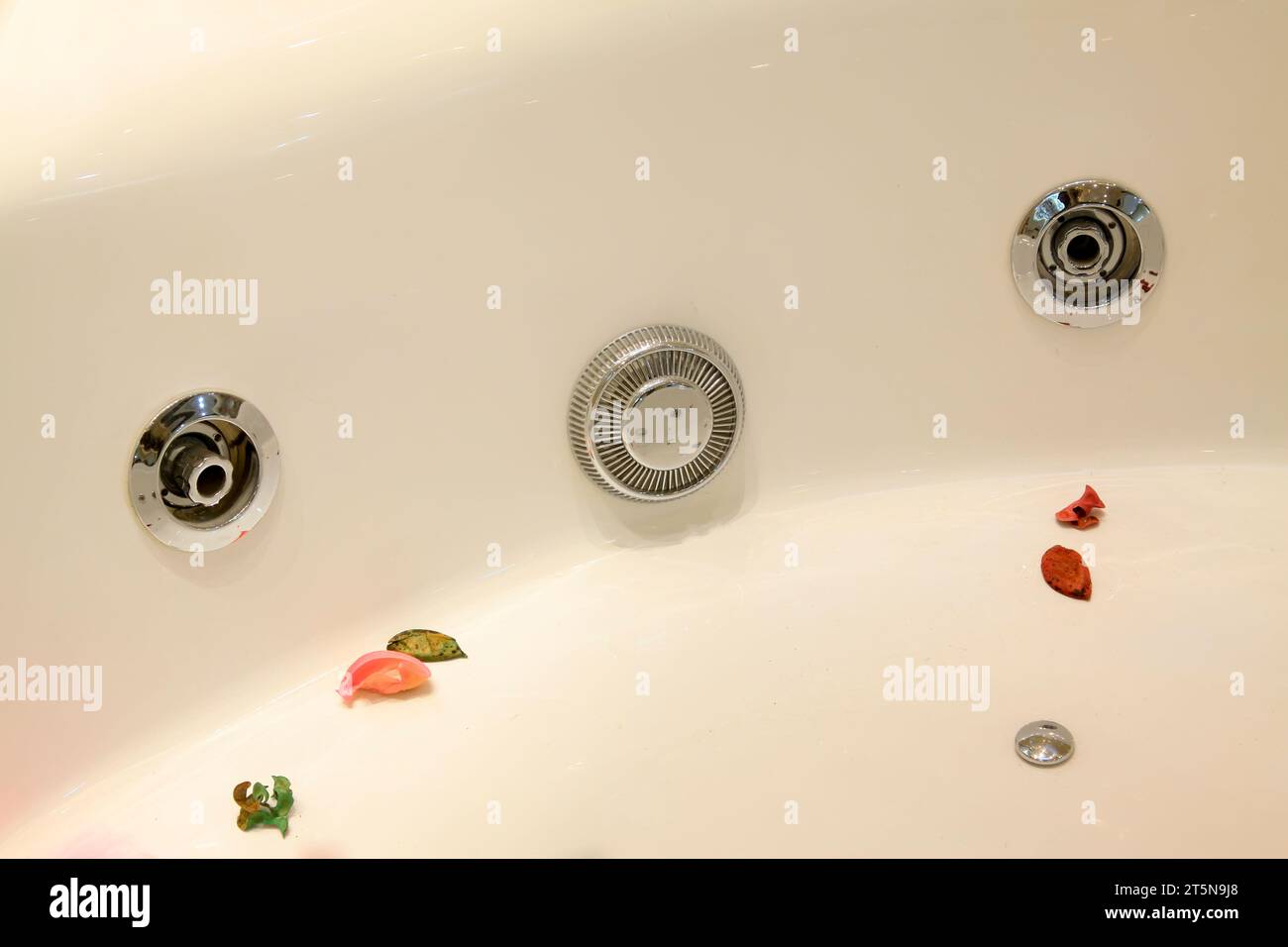 Ceramic tub and rose petals, closeup of photo Stock Photo - Alamy