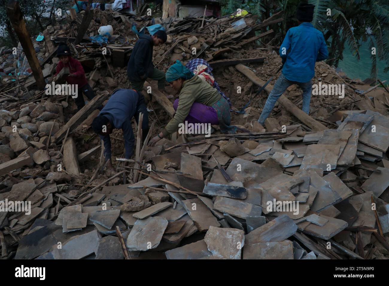 On November 5, 2023, in Jajarkot, Nepal. The general public and family ...