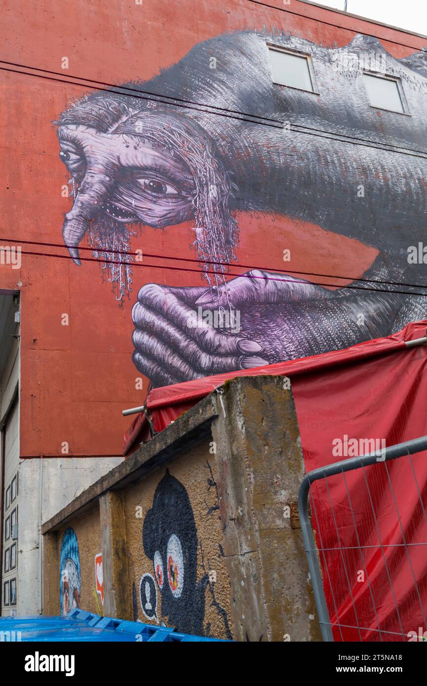 mural graffiti artwork on wall on facade of building at Bodo, Norway ...