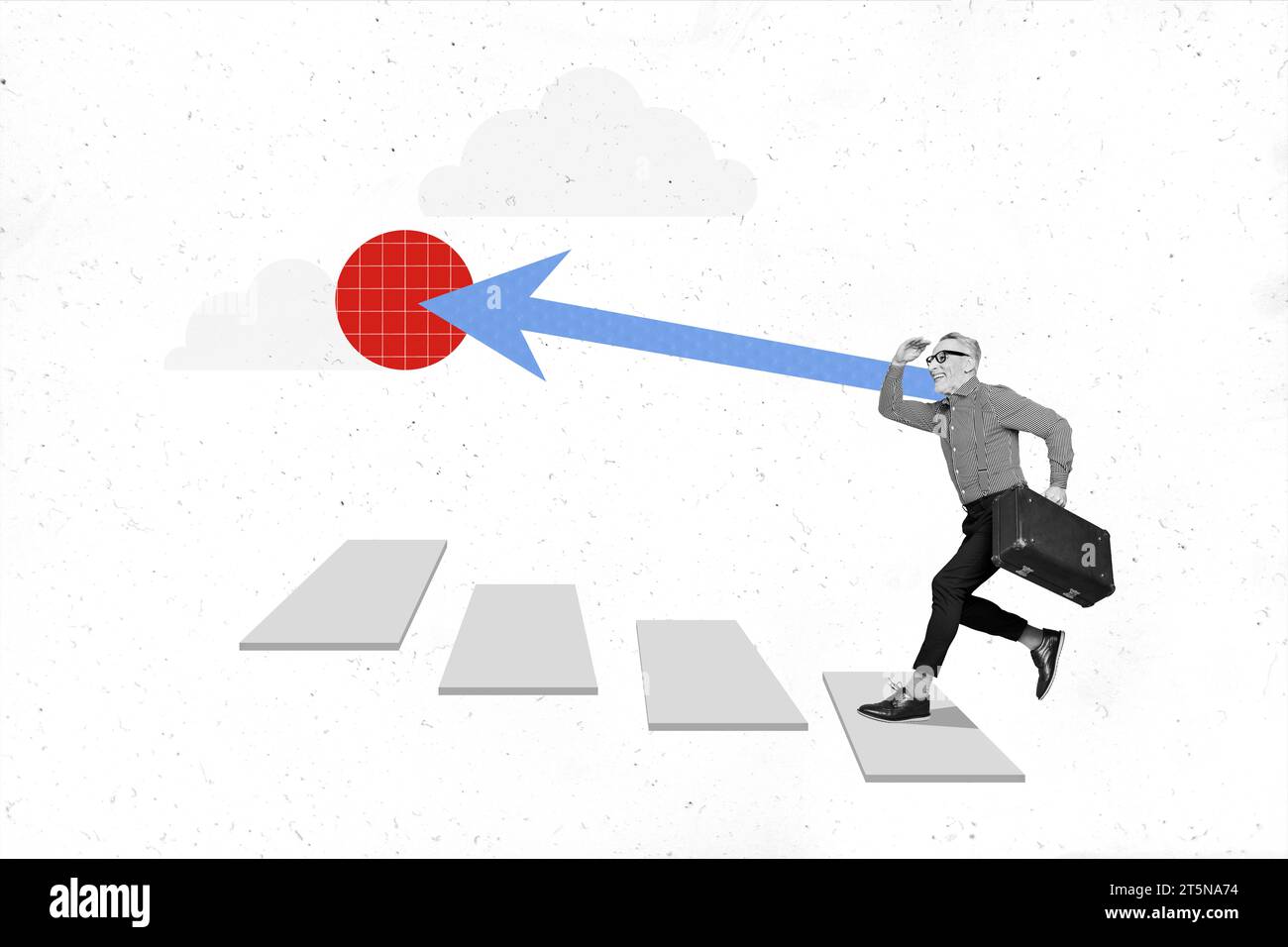 Collage picture of positive black white colors grandfather hold valise ...