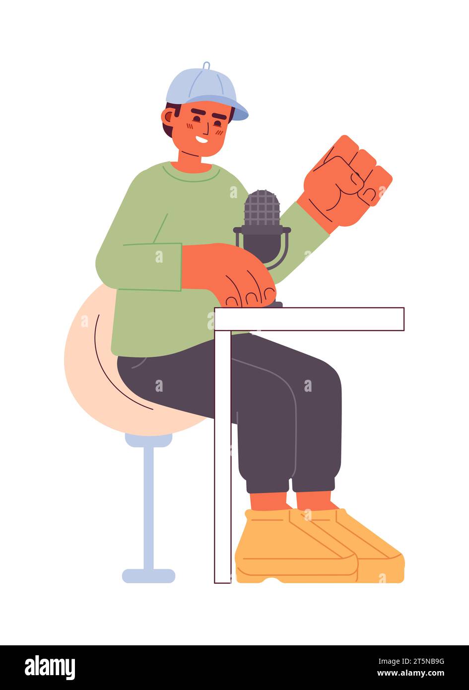 Baseball cap man speaking into microphone podcast 2D cartoon character ...