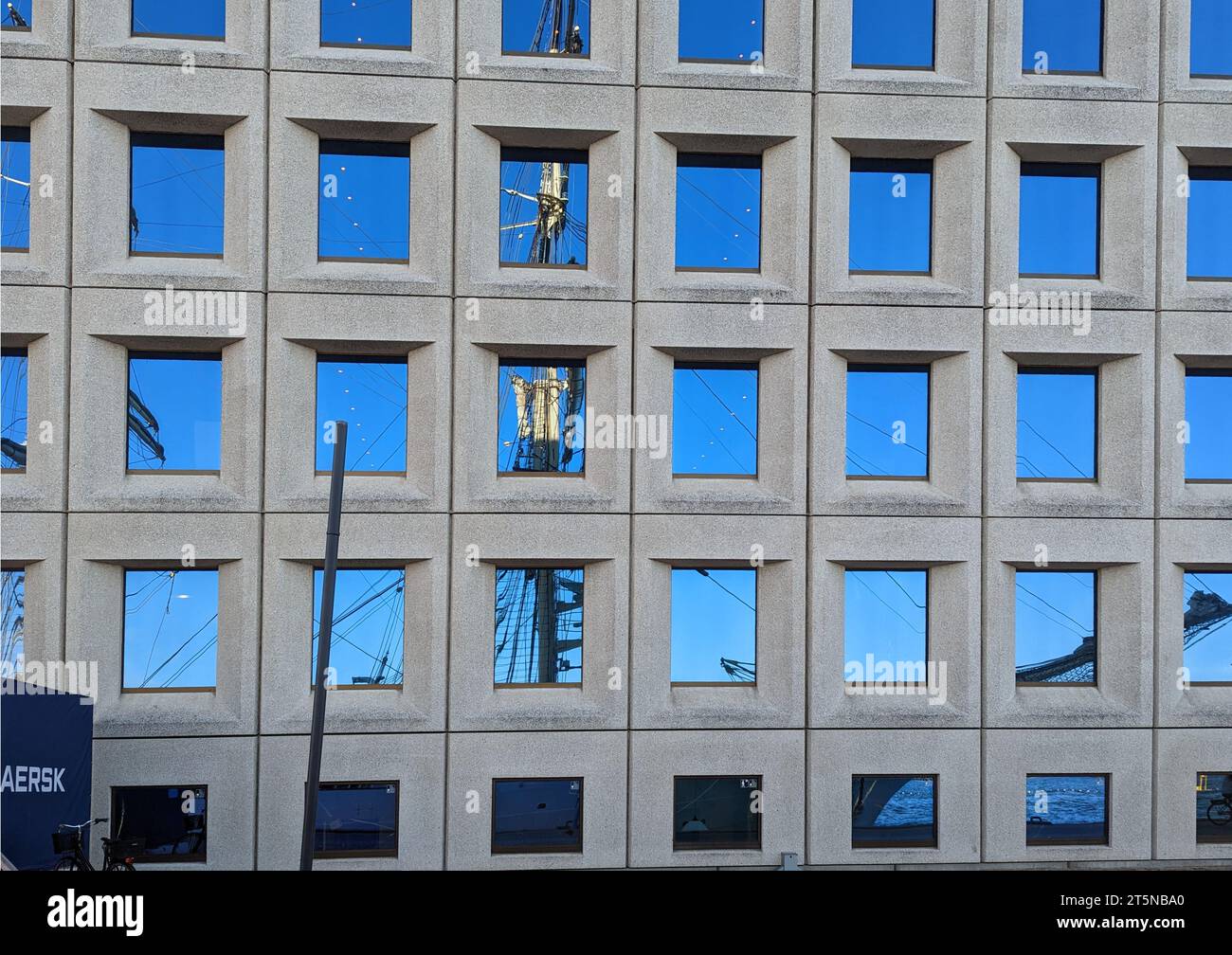The sailing ship Danmark reflected in windows Stock Photo - Alamy