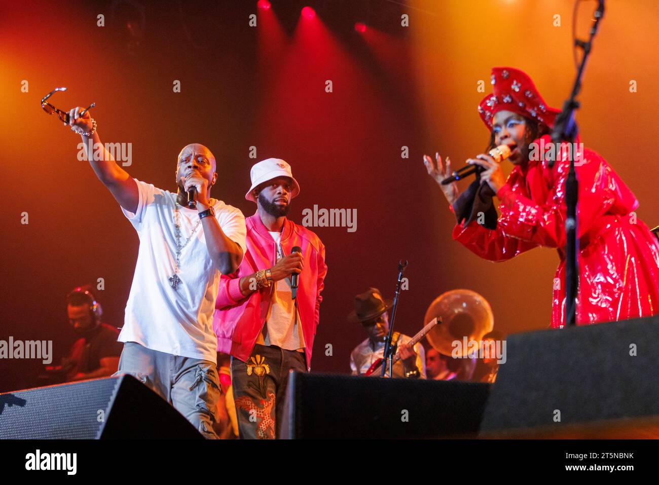 Wyclef Jean, from left, Pras, and Lauryn Hill of the Fugees perform ...