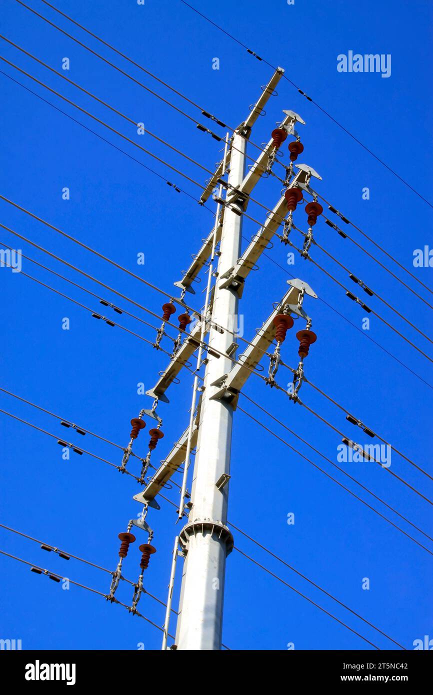 high voltage electric power steel tube tower under sky, north china ...