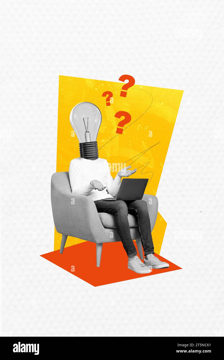 Vertical creative collage image of man sit armchair video call ...