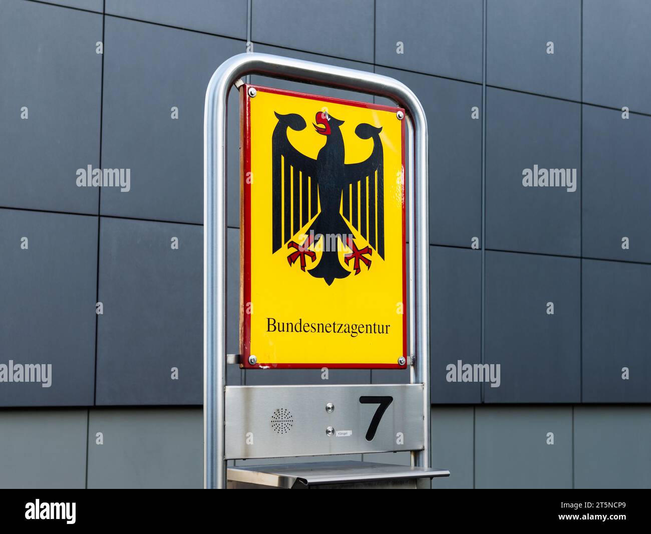Bundesnetzagentur (Federal Network Agency) logo sign in front of the ...