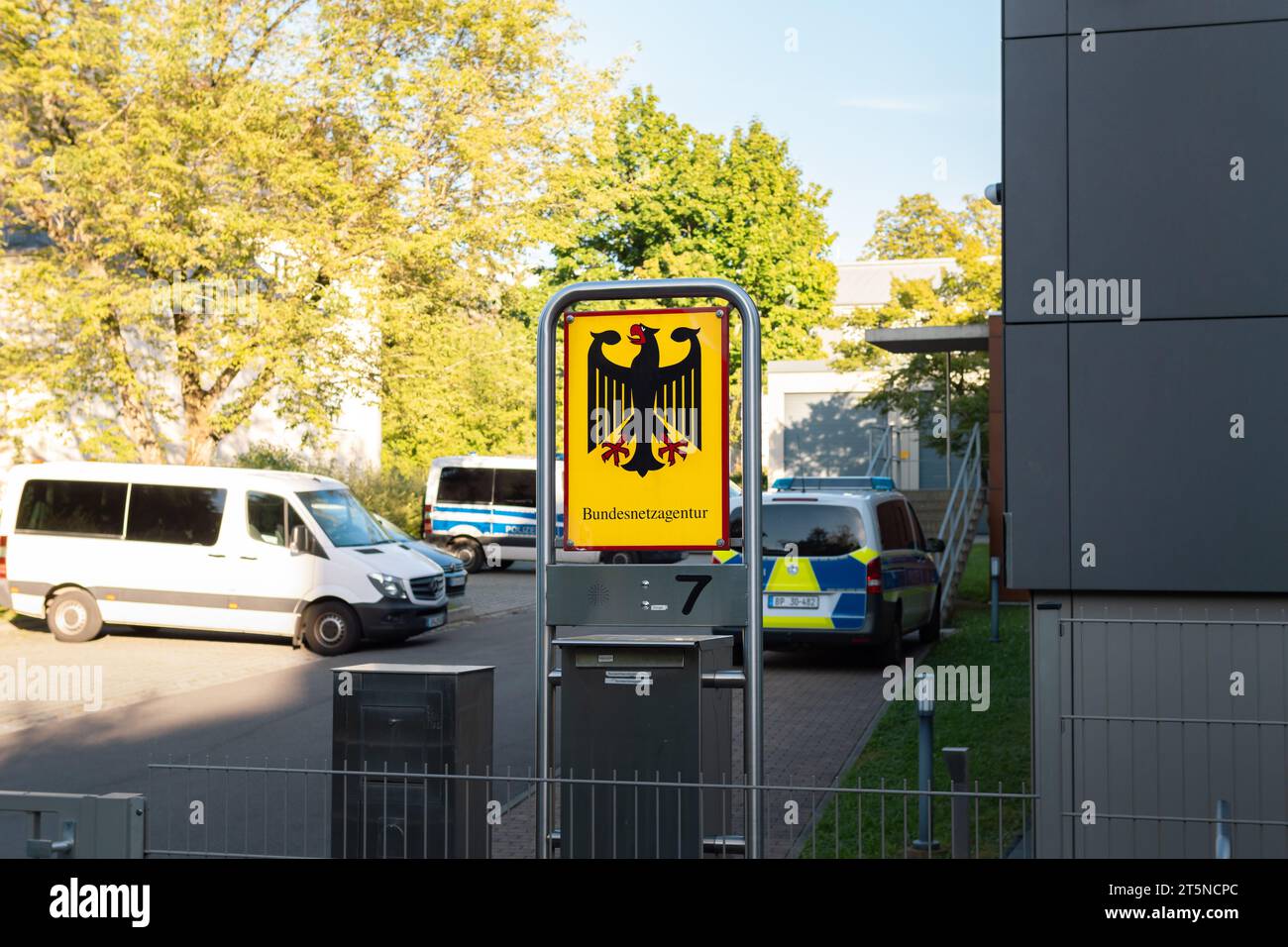 Bundesnetzagentur (Federal Network Agency) logo sign at the entrance of ...