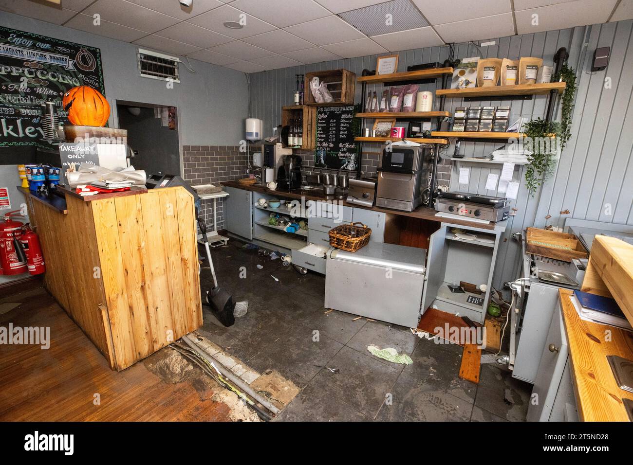 Inside of the Oakley Fayre cafe and deli, as the clean up continues in ...