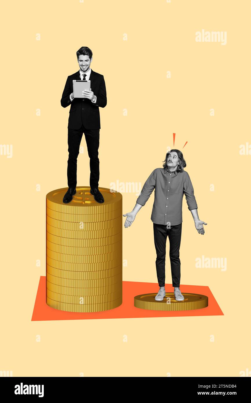 Vertical collage of two mini black white effect mini different guys ...