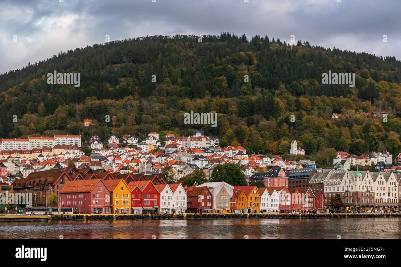 The old fishing houses of Bergen, Norway, in autumn colours Stock Photo ...