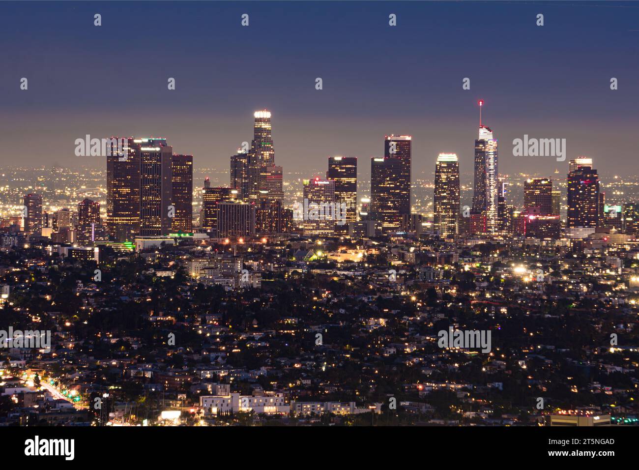 Downtown Los Angeles skyline at night, California, USA Stock Photo - Alamy