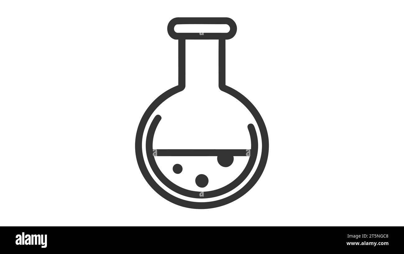 A black vector icon of a round-bottom flask with bubbling liquid ...